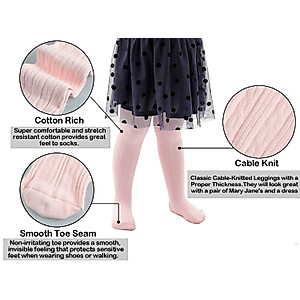 EPEIUS Little Girl Tights Toddler Baby Girl Seamless Cable Knit Leggings Thick Solid Cotton Stockings Footed Pants for 2-4 Years 3 Pair Pack,Black/White/Pink