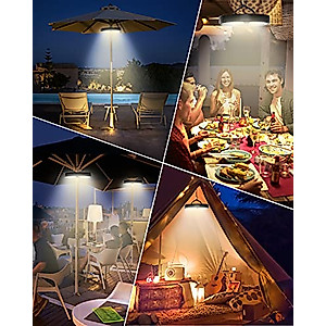 Patio Umbrella Light, Rechargeable Cordless Umbrella Lights 48 LED Lights 450 Lumens 3 Modes Umbrella Pole Light, 72 Hours Working Time Outdoor Patio Lights for Patio Umbrellas Camping Tent
