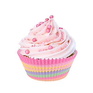 NUOBESTY 100pcs Cupcake Liners Rainbow Greaseproof Oil Proof Cupcake Wrappers Cake Cups Dessert Wraps for Birthday Party Baby Shower
