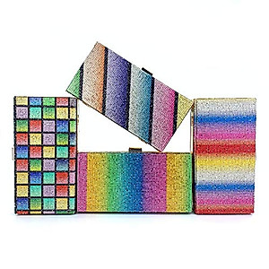 Bling Rainbow Rhinestones Evening Handbags Ladies Clutch Bag Purses for Women with 3 golden chains (gradient_yr-rainbow,)