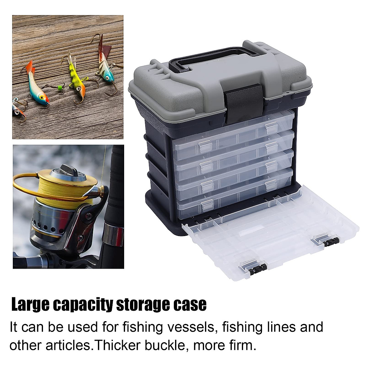 Fishing Tackle Box Kit, Portable Utility 4 Layers Big Fishing Tackle Box Plastic Handle Carp Fishing Case Tools for Fresh Water and Salt Water