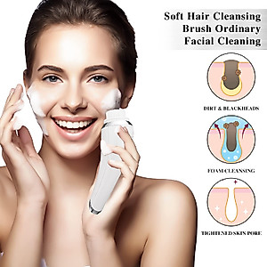 Facial Cleansing Brush, Rechargeable Spin Face Scrubber Set with 4 Face Brush Heads, Waterproof Facial Brush for Deep Cleansing Gentle Exfoliating and Massaging