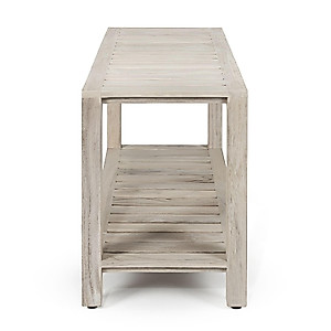 TeakCraft Teak Gray Shower Bench with Shelf 30 Inch for Bathroom, Spa - Fully Assembled, Shower Stool, Rustic Gray Finish The Ricina