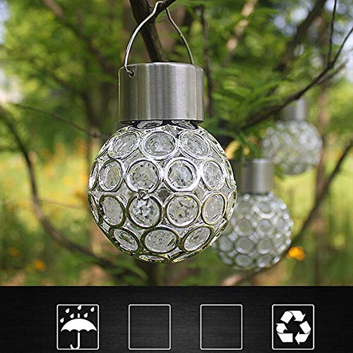 Nuxn 2 pcs Solar Hanging Ball Lights Crackle Globe Lights 7 Colour Changing Solar Powered LED Garden Decoration Lights Waterproof Solar Outdoor Lights for Parties Decorations, Christmas