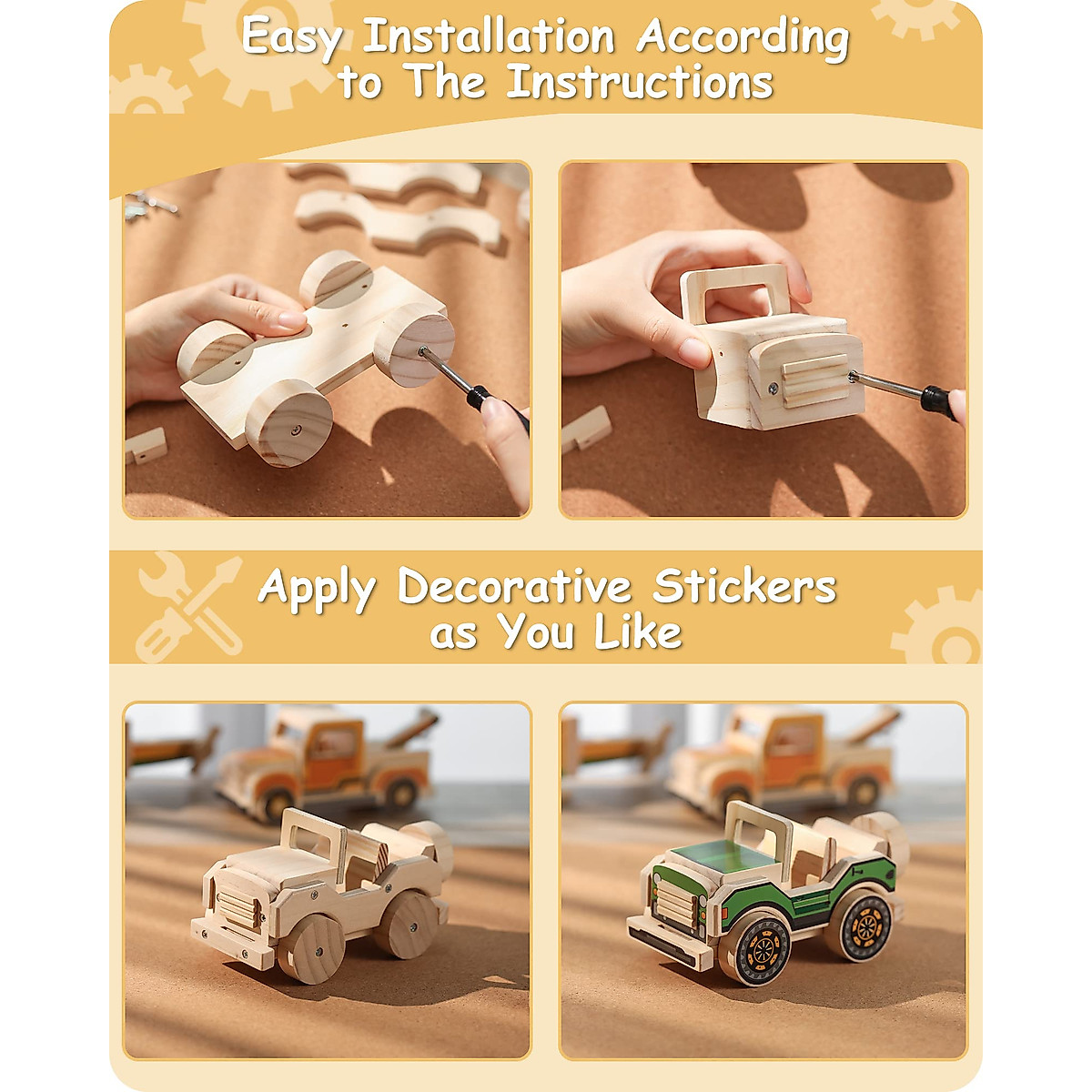 SainSmart Jr. Woodworking Building Kit, 2-in-1 Kids STEM Projects Set, DIY Wood Crafts Assembly Toys with Different Combinations for Boys and Girls