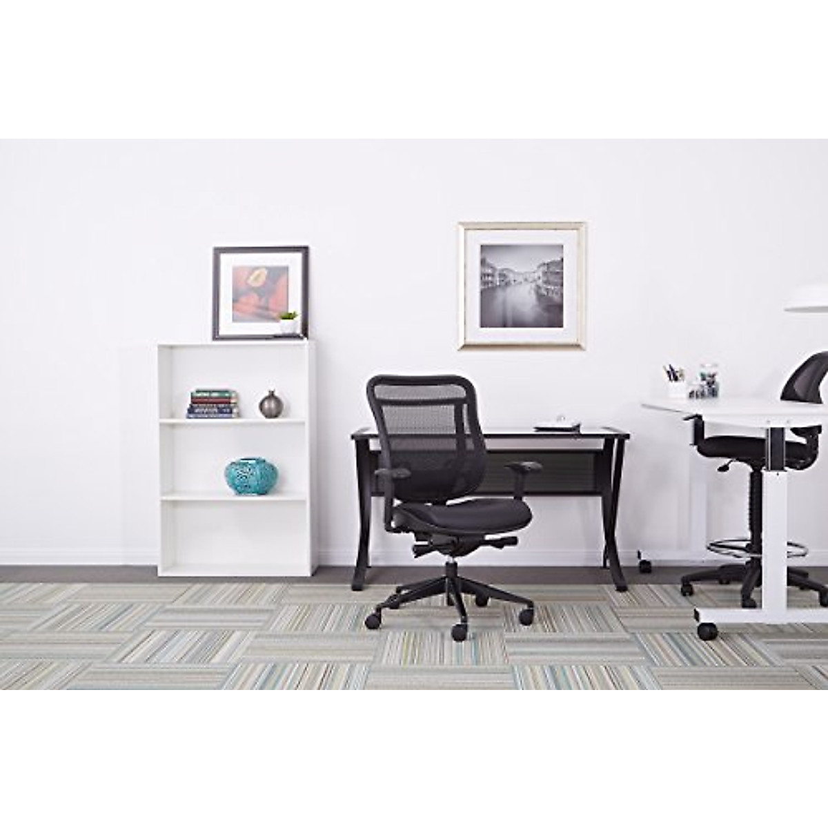 SPACE Seating Breathable Mesh High Back and Padded Black Leather Seat, Ultra 2-to-1 Synchro Tilt Control, Seat Slider and Gunmetal Finish Executive Chair