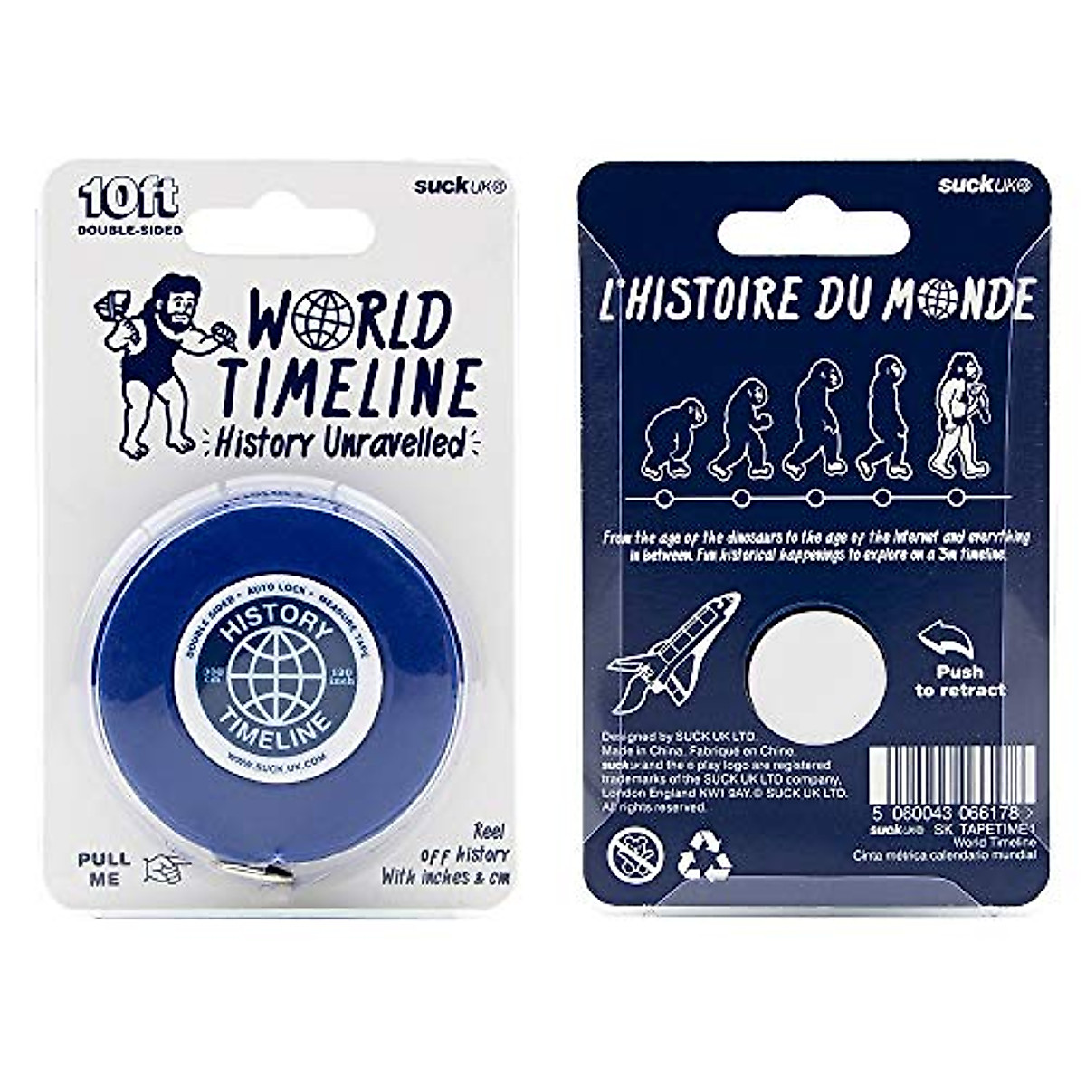 Suck UK World History Measuring Tape | Soft Tape Measure with Historical Facts | Double Sided & Auto Locking
