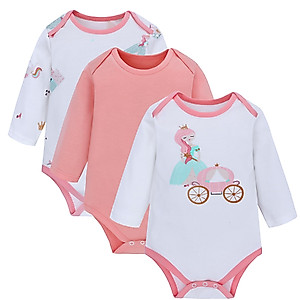 LAT 3 Pcs Baby Footie Pajamas，Infant Girls Boys One-Piece Footies Sleeper Newborn Cotton Sleepwear Outfits,zipper design（Blue Dinosaur，3-6 Months）