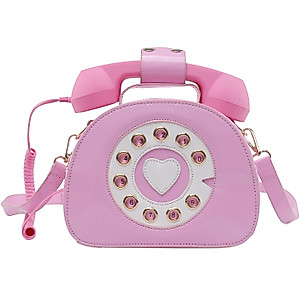 Fozehlad Novelty Telephone Shaped Shoulder Bag Funny Retro Phone Crossbody Bag Totes Chain Purse(Patent Leather,Pink)