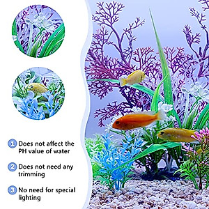 Fishdance Aquarium Plants, Artificial Fish Tank Plastic & Resin Plants and Broken Barrel Decorations Decor White Red Fake Coral Plants Set 8 Pcs