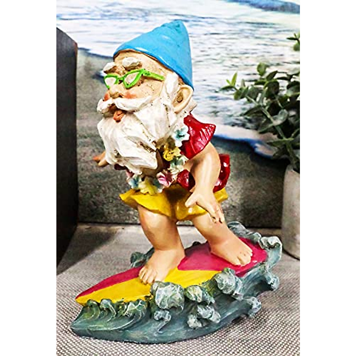 Ebros Free Spirited Hippie Hawaii Themed Vacation Fairy Garden Gnome Holding Aloha Banner Figurine DIY Mr Gnomes Collection Statue Home Decor