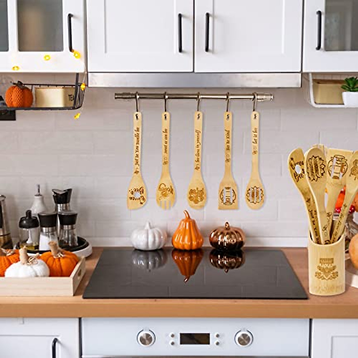 Wooden Spoons for Cooking, Funny Inspired Quotes Laser Engraved Cooking Utensils Set,Kitchen Cooking Supplies, Bamboo Spoon Slotted Kitchen Utensil Fun Gift Idea Housewarming Gift (Bees)