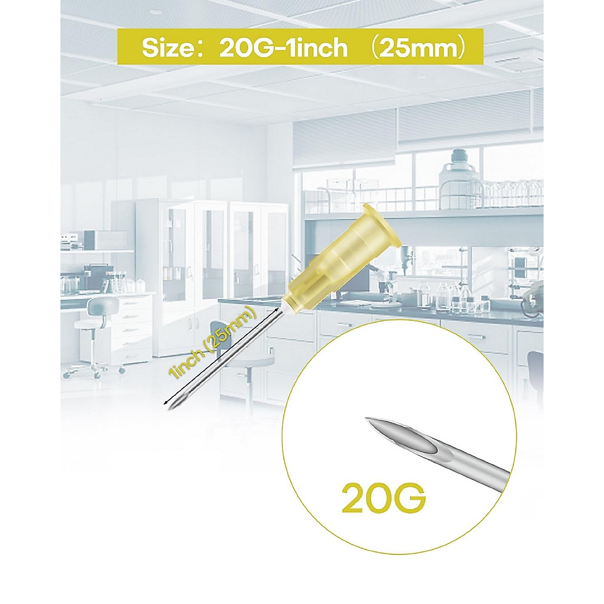 100Pcs 20G 1 Inch (25MM) Needle Luer Lock Industrial Accessories for Scientific Measuring, Refilling Liquid, Inks & Plant, Individual Package