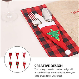 FARUTA 6Pcs Christmas Santa Hats Silverware Holders, Christmas Tableware Knife Fork Spoon Holder for Xmas Party Dinner Utensil and Flatware Organizers Decorations Supplies