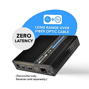 OREI 4K HDMI Extender Balun, Transmitter Only Over Fiber Optic Cable UltraHD 4K @ 60Hz 4:4:4 DR, CEC, ARC & IR Support, RS-232 SFP+ LR - Up to 40 KM - ARC Audio Out One to Many Optical Audio Out