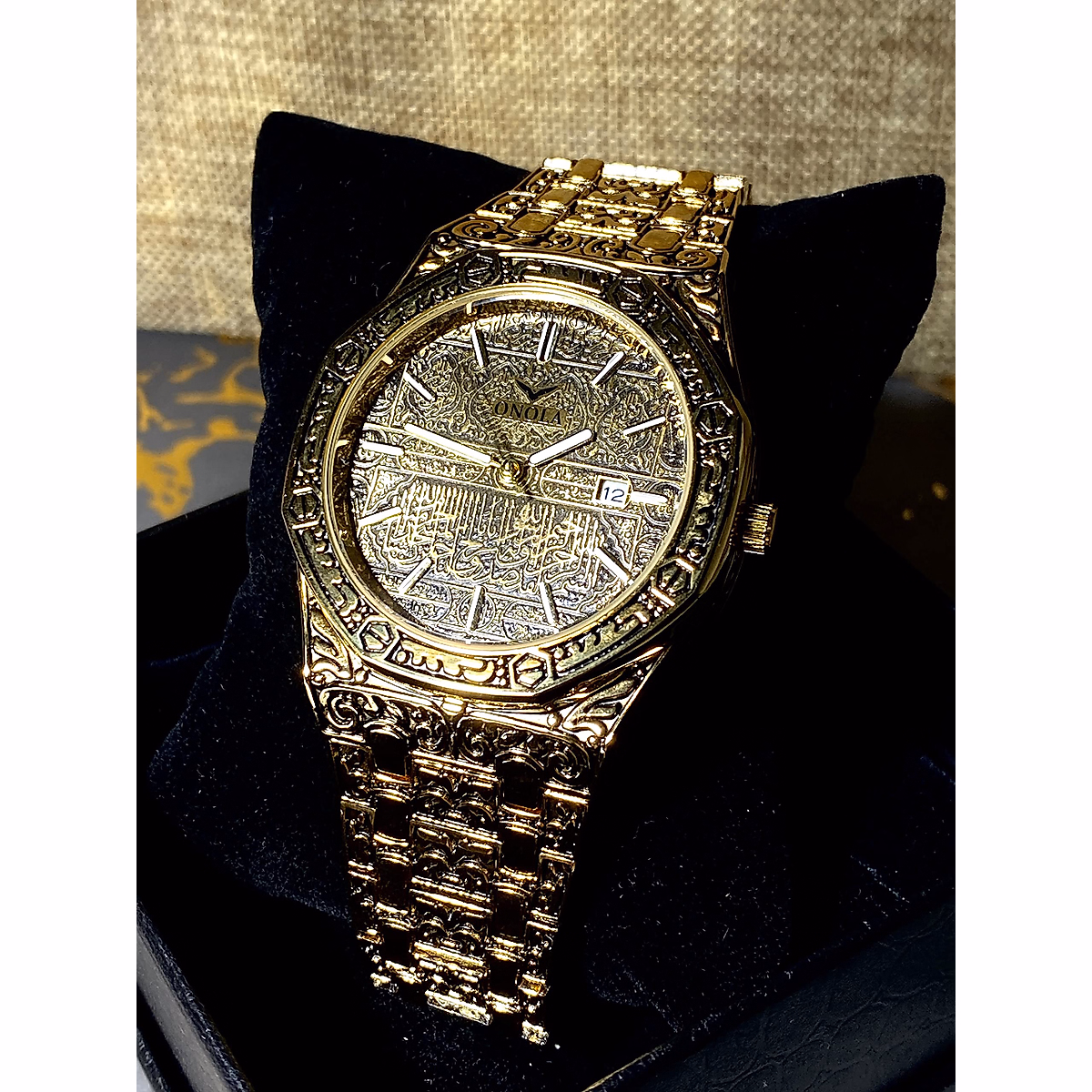 Men's Women's Hexagonal Black Gold Arabic Versus Dial Wrist Watch Band Luxury Bracelet Dial Watch For Men Women Hip Hop Watch, Waterproof Calendar Watch Fashion Classic Design Watch for Men