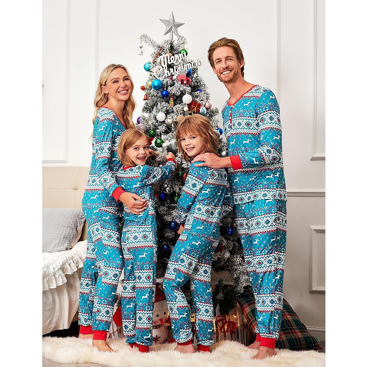 Ekouaer Christmas Pajamas for Family Matching Pj Sets Womens Mens Kids Pjs Long Sleeve Sleepwear Lounge Sets Outfits