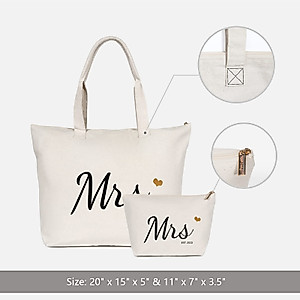 TOPDesign Future Mrs 2023 Bride Canvas Tote Bag, Bridal Shower Gifts for Bride, Engagament Wedding Shoulder Bag with Zipper