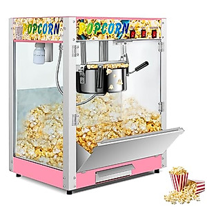 OUKIDR Popcorn Machine, Vintage Popcorn Machine with 8 Ounce Kettle, Pink Countertop Foundation Popcorn Popper Machine for Commercial & Home Movie Theater