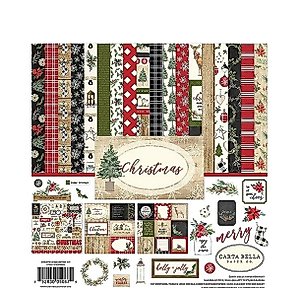 Carta Bella Paper Company Christmas Collection Kit paper, Red/Green/Black/Tan, 12-x-12-Inch