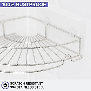 KINCMAX Corner Shower Caddy, Rustproof SUS304 Stainless Steel, Adhesive Wall Mount Double Baskets 2-pack with Built-in Towel Bar (Polished Silver)