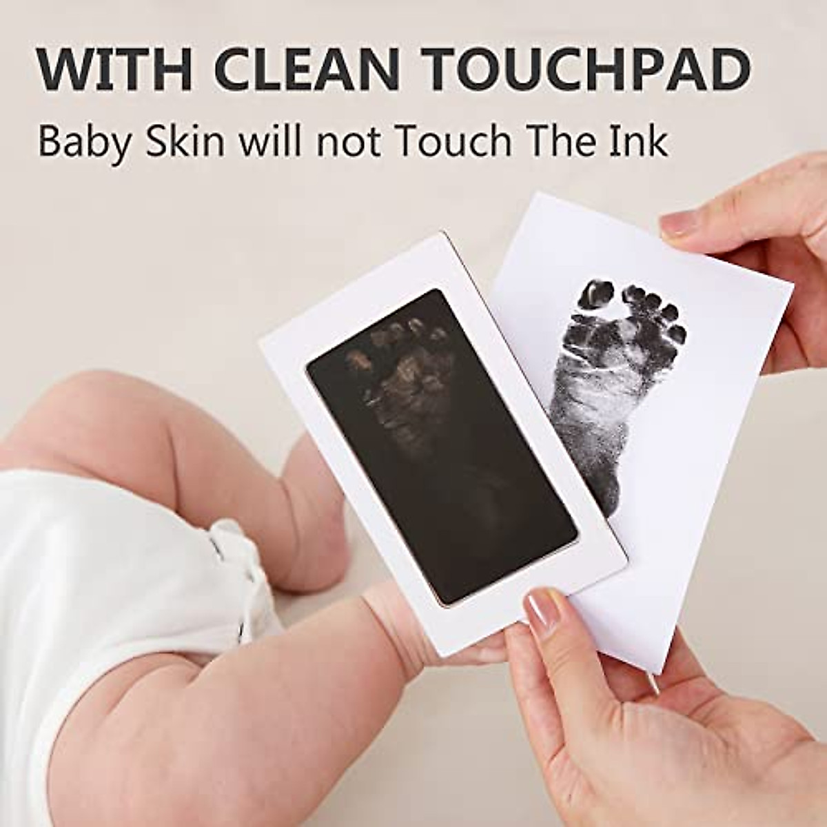 PewinGo Baby Hand and Footprint Kit,Inkless Baby Handprint Kit with 2 Safe Clean-Touch Ink Pads and a Wooden Baby Picture Frame for Newborn,Baby Boys & Girls,Baby Gifts for New ParentsBaby Shower