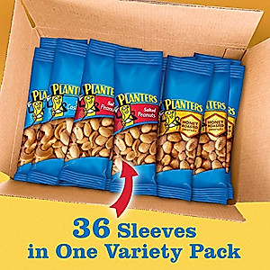 PLANTERS Variety Pack, Salted Cashews, Salted Peanuts & Honey Roasted Peanuts, On-the-Go Nut Snacks, Individually Packed Snacks, Quick Snack for Adults, After School Snack, Kosher, (36 Pack)