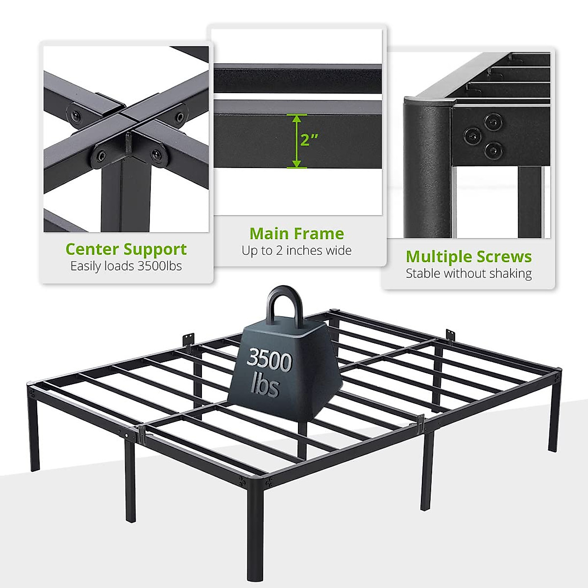 TATAGO 16 Inch Metal Platform Bed Frame with Anti-Collision Round Legs, 3500lbs Heavy Duty Mattress Foundation, Easy Assembly/Silent/Anti-Shake/Non-Slip/No Box Spring Needed, King