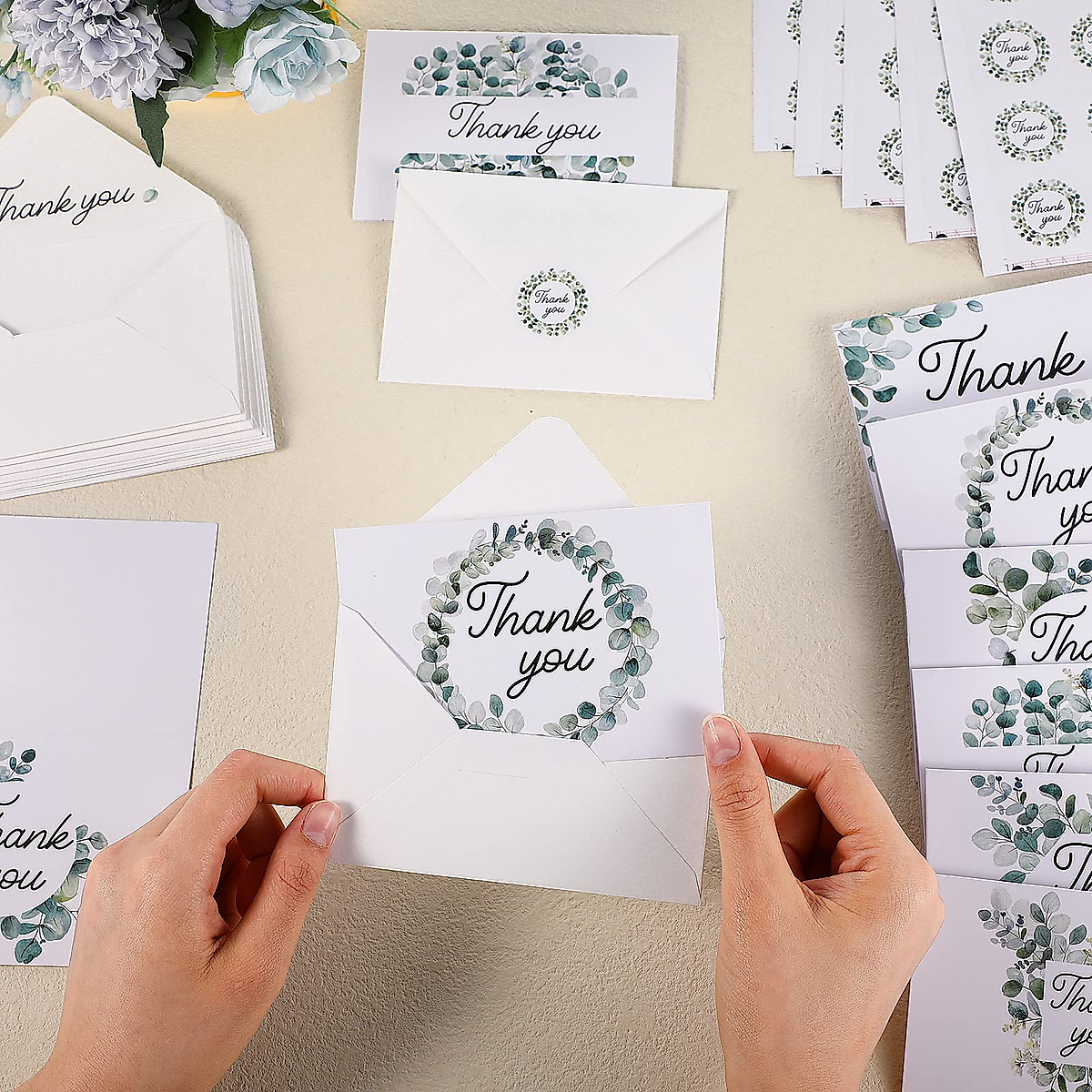 245 Pack Thank You Cards with Envelopes and Stickers Greenery Thank You Cards Thank You Notes Greeting Cards Blank Note Cards for Wedding, Bridal Shower, Baby Shower and All Occasions