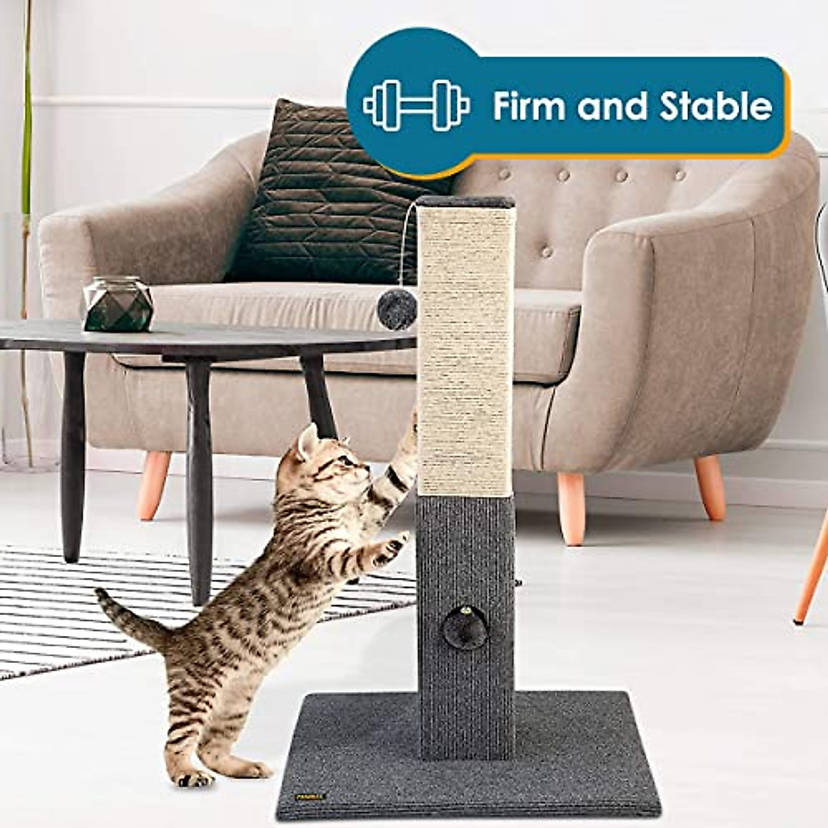 PAWBEE - 32" Cat Scratching Post - Tall Cat Scratching Posts for Indoor Cats - Sisal Rope Cat Scratchers - Cat Scratch Post for Small & Large Cats - Cat Post Tower with Jingle Bell Toy - Cat Scratcher