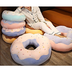 ChezMax Round Donut Pillow Print Decorative Comfortable Soft Plush Funny Food Shaped Pad Seat Back Stuffed Cushion Adult and Kids for Couch Chair Floor Sofa Sea Salt