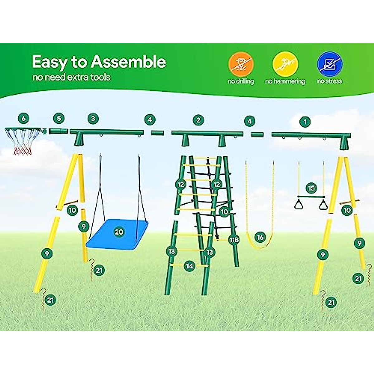Swing Sets for Backyard, Osoeri 6 in 1 Swing Set, 440 lbs Heavy-Duty ...