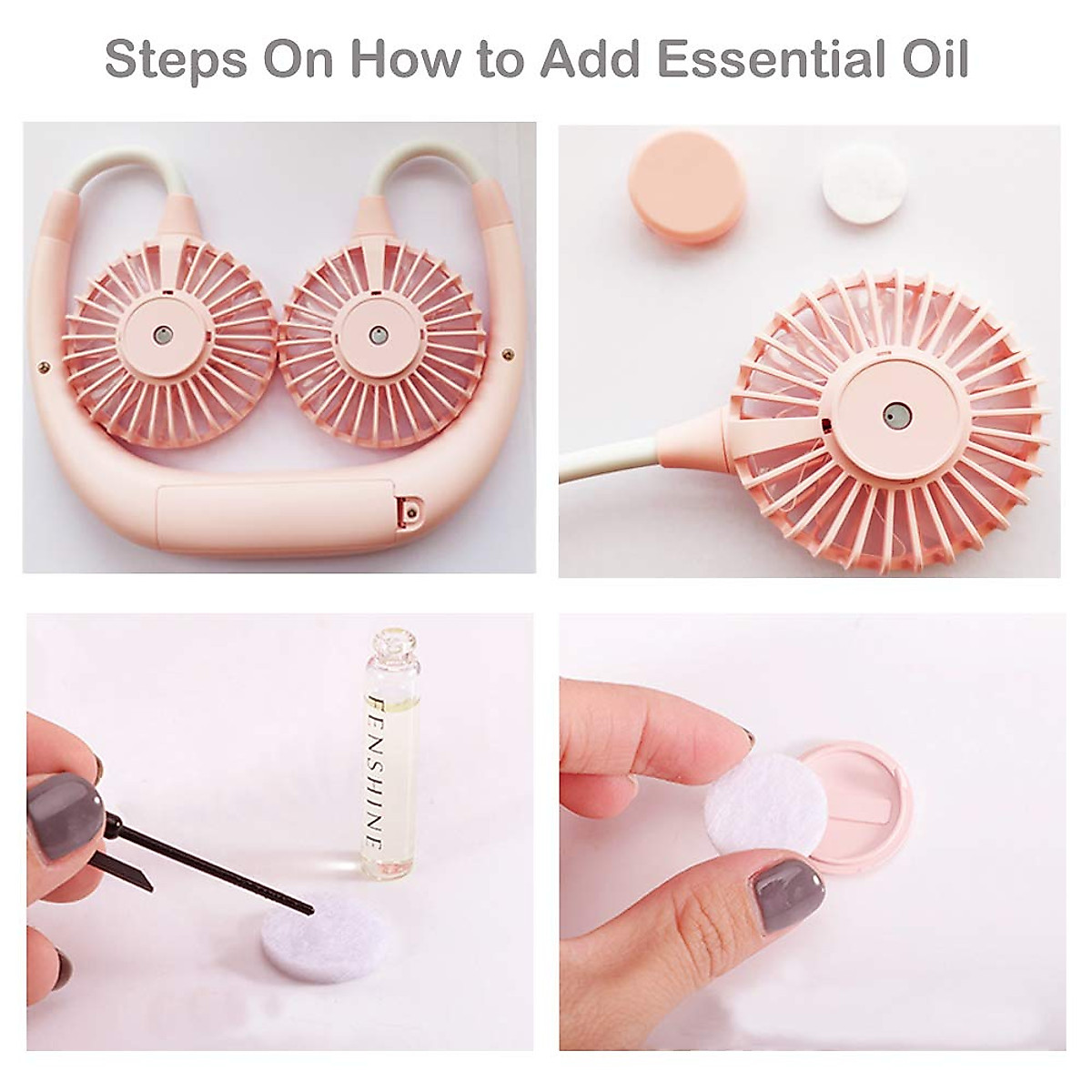 Neckband Fan Hands Free Neck Fan Portable Neck Fans Rechargeable Personal Hanging Neck Fan USB Fan 2000Mah 3 Speed Personal Sports Fan Around Neck for Women - Pink