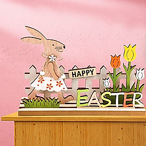 Easter Decorations For The Home, Easter Decorations For Table Wooden Easter Bunny Happy Easter Sign For Tabletop Centerpiece Easter Spring Decor Ornaments Gifts For Home Office Desk Wedding Party