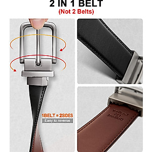 BULLIANT Men's Belt,Reversible Belt 1.25" For Gift Mens Casual Golf Dress pants shirts,One Reverse For 2 Sides(Black/Light Brown,32"-34" Waist Adjustable)