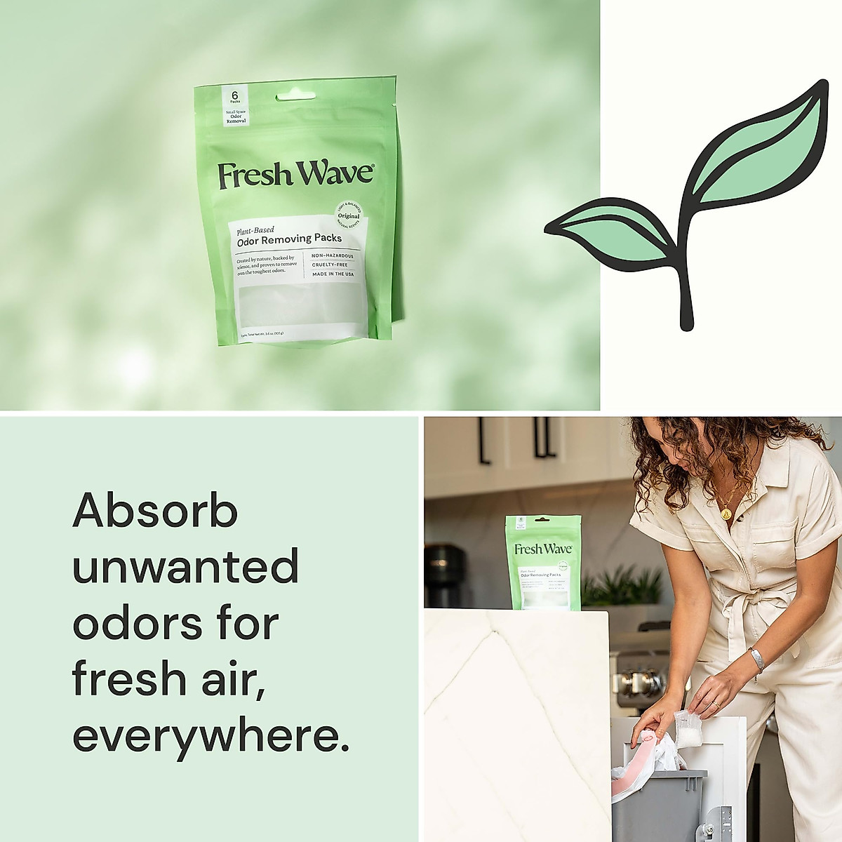 Fresh Wave Odor Eliminating & Deodorizing Packs, Bag of 6 - Safer Odor Relief for Small Spaces, Natural Plant-Based Odor Eliminator, Odor Absorbers for Home