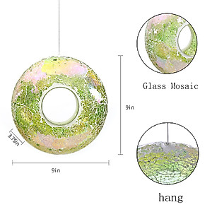 Bird Feeder,Wild Bird Feeders for Outside,Hanging Bird Feeder,Circle Glass Birdfeeder, Bird Feeders for Garden Yard Decoration, Green Circle