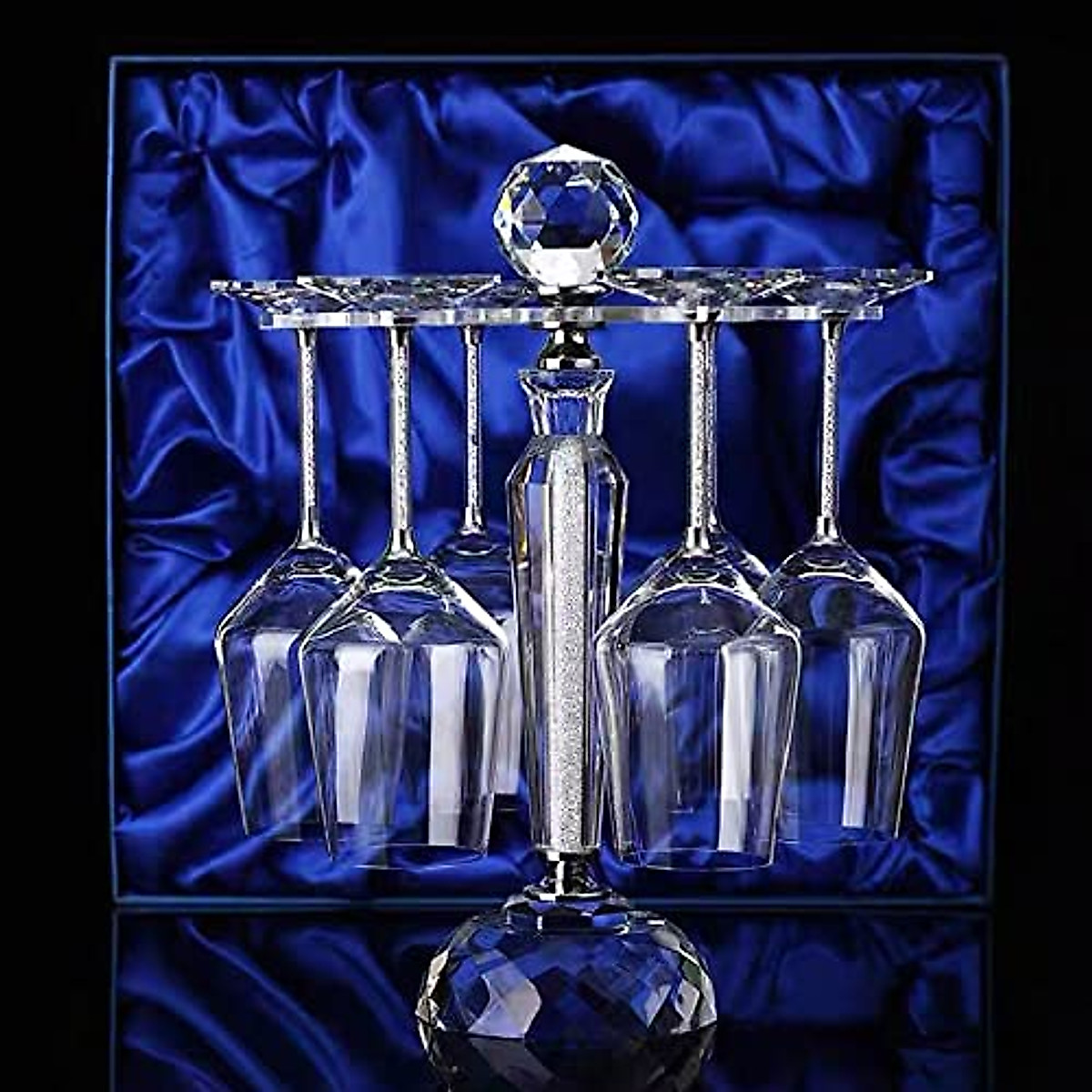 Elegant Desktop Crystal Glass Stemware Rack/Rotate 8 Wine Glass Storage Holder Stand Air Drying Rack (Silver)