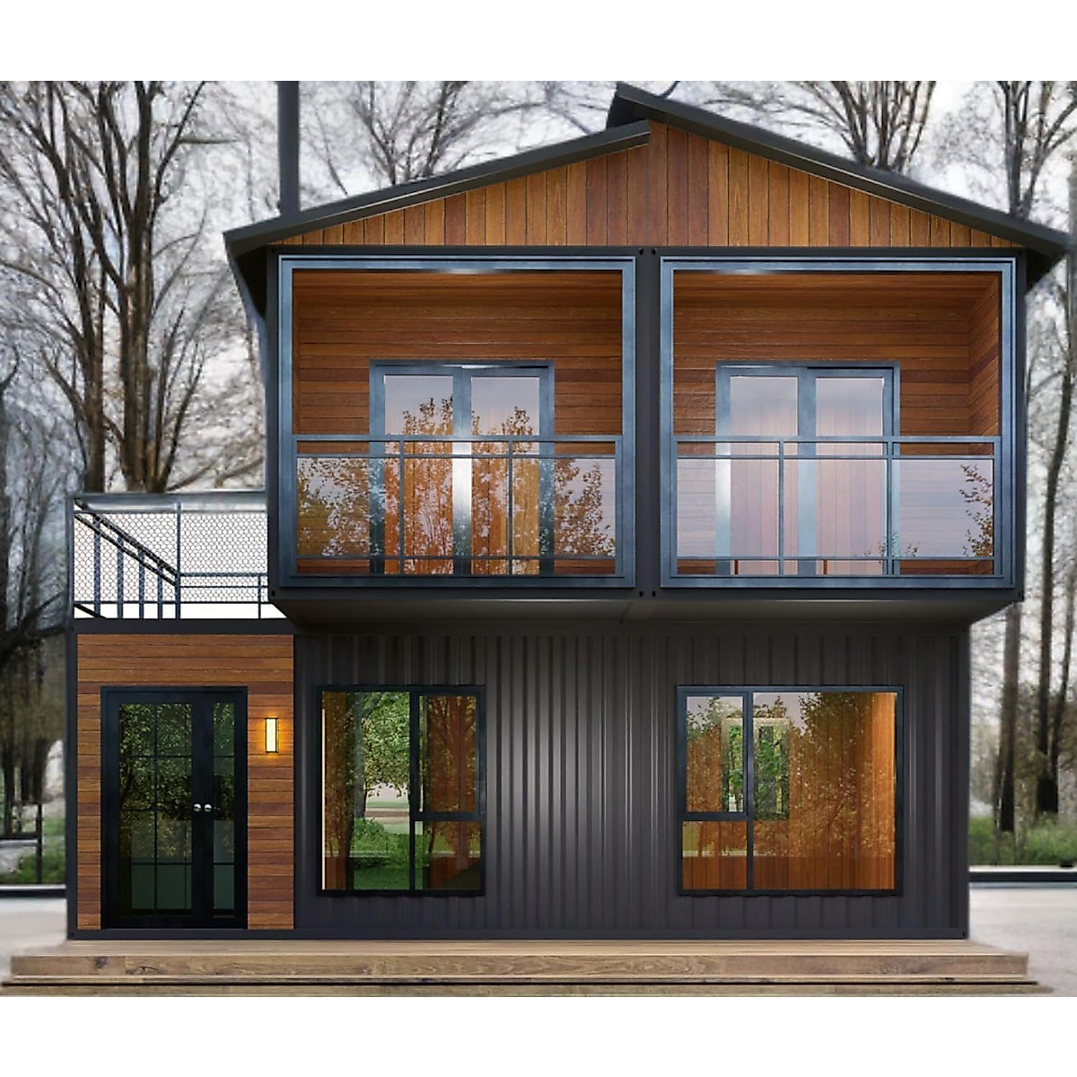 20FT x4 Double Story House 2024 Tiny House, Foldable Tiny Home with Water and Electricity Discharge Pipe Prefab Space 40 FT Tiny House to Live in Modular Homes Container House Mobile House