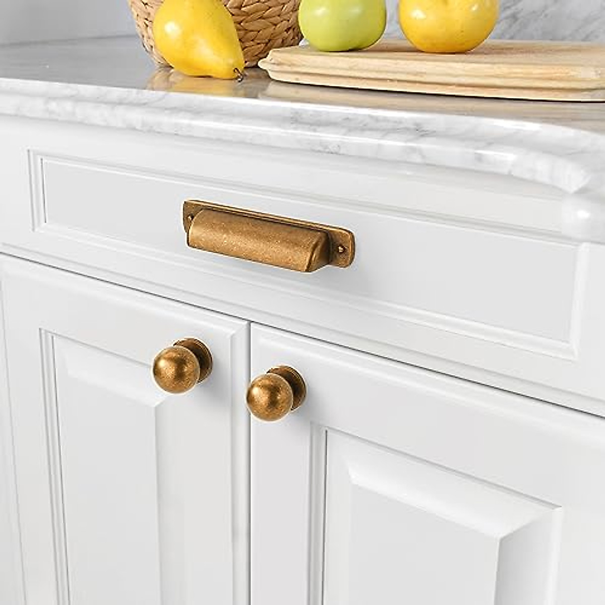 Amerdeco 10 Pack 3 Inch Hole Center Antique Brass Drawer Pulls Cabinet Cup Pulls Kitchen Hardware Cabinet Handles Drawer Handles