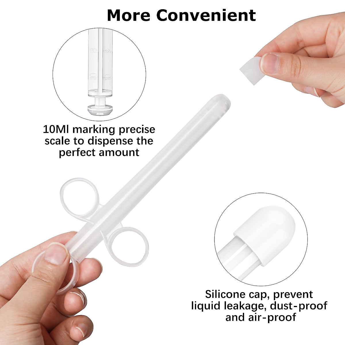 Lube Applicator Syringe with Precise Scales, 6.5” Personal Lubricant Shooter with Air-Proof Silicone Cap, Reusable Durable Applied for Men, Women & Couples