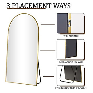 VooBang Oversized Full Length Mirror, 71" x 30" Arch Floor Mirror with Stand, Aluminum Alloy Frame Full Body Mirror for Bedroom Bathroom Living Room Decor, Gold