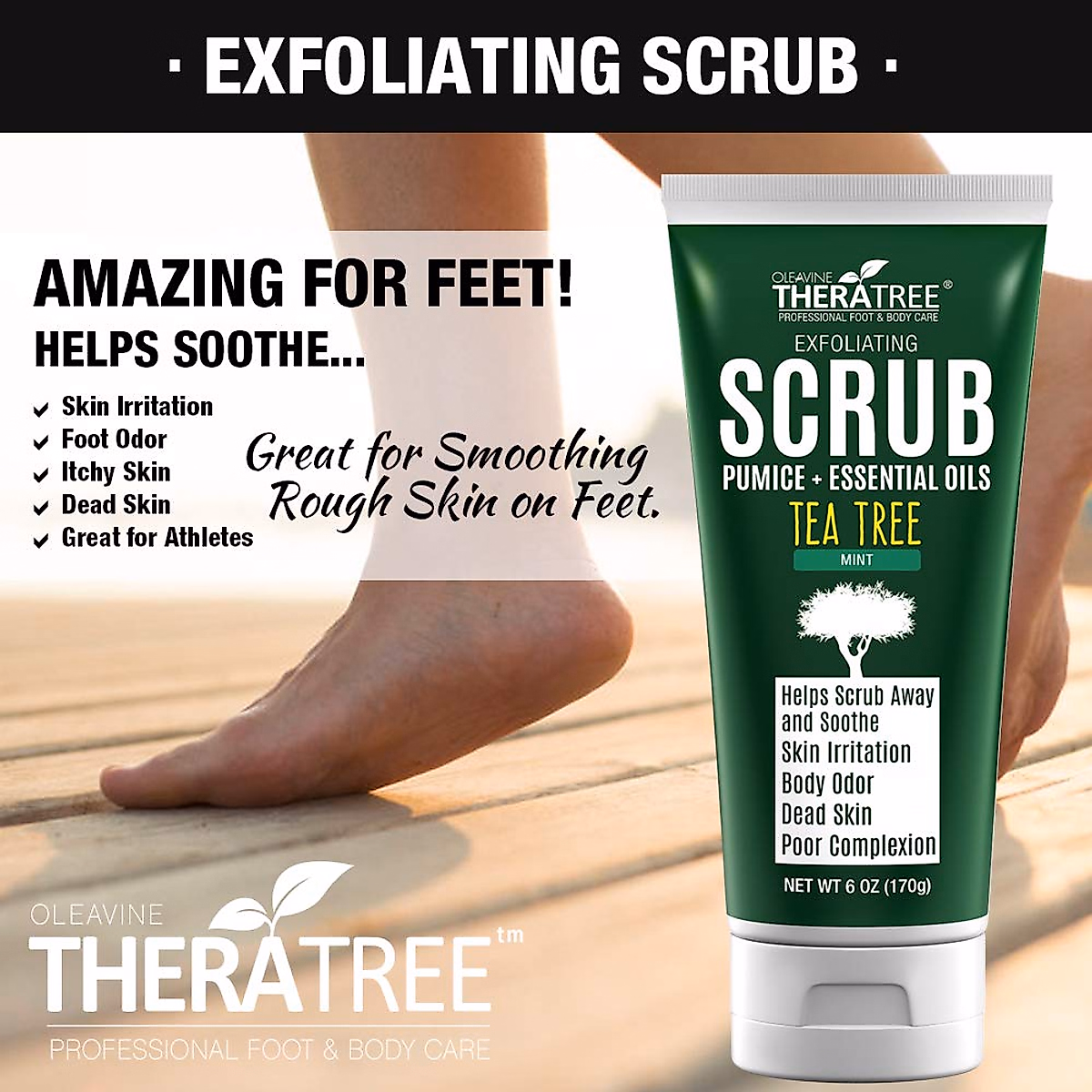 Tea Tree Oil Exfoliating Scrub with Bamboo Charcoal, Neem Oil & Natural Pumice by Oleavine TheraTree
