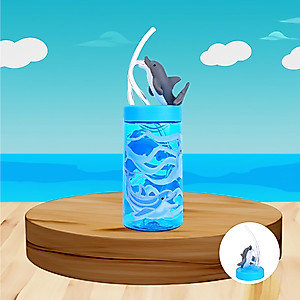 SIP WITH ME Sealife Dolphin Cup, Kids Water Bottle, Toddler Cups, Tumbler with Lid and Straw, Travel Sippy Cup for Water or Milk, Kids Cups with Lids for Toddlers 3 and Up, BPA Free Plastic, 12 oz