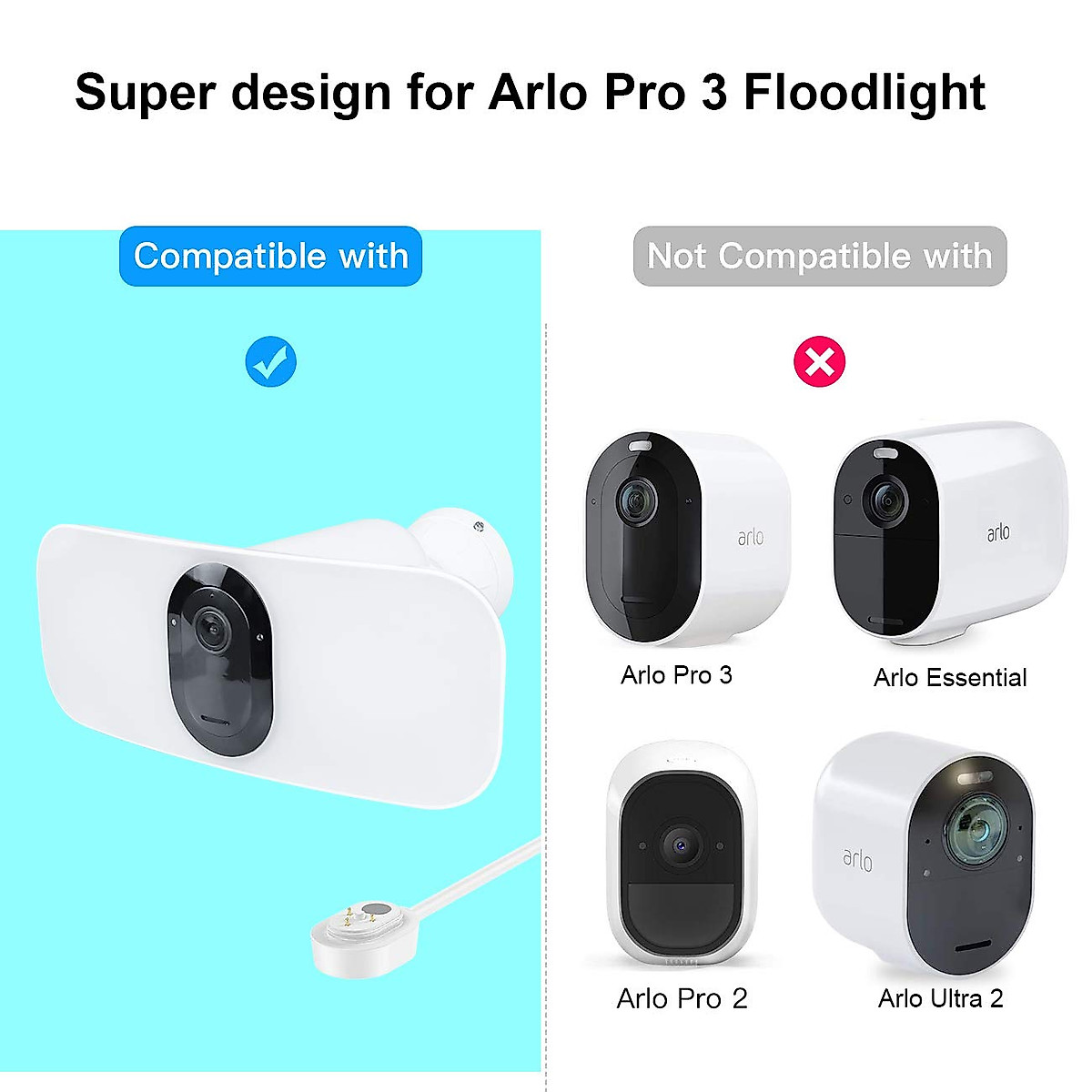 30ft Charger for Arlo Pro 3 Floodlight, Indoor Outdoor Charging Cable and Power Adapter for Charging Arlo Pro 3 Floodlight Continuously (1 Pack)