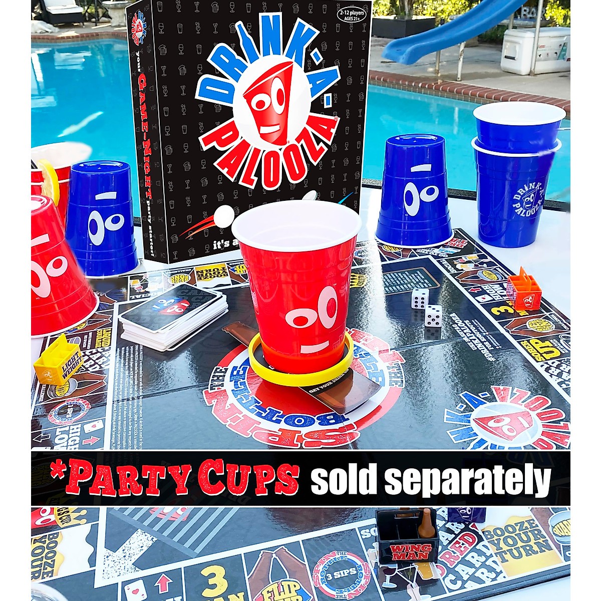 DRINK-A-PALOOZA Drinking Games for Adults - Competitive Board Game for Parties, 21st Birthdays, and Game Nights; Features Drinking Card Games, Beer Pong, and Couples Games – The Perfect Novelty Gift