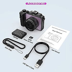 OIEXI 48MP Camera for Photography,4K Digital Camera for Kids and Adults with Front and Rear Dual Cameras,18X Digital Zoom,Built-in 7 Color Filters,32GB TF Card,Rechargeable Battery(Lilac Violet)