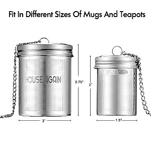 House Again Tea Infuser (2+1 Pack with scoop), Extra Fine Mesh Tea Infuser Set, 18/8 Stainless Steel Tea Strainer with Extended Chain Hook, Tea Steeper for Brew Tea, Spices & Seasonings