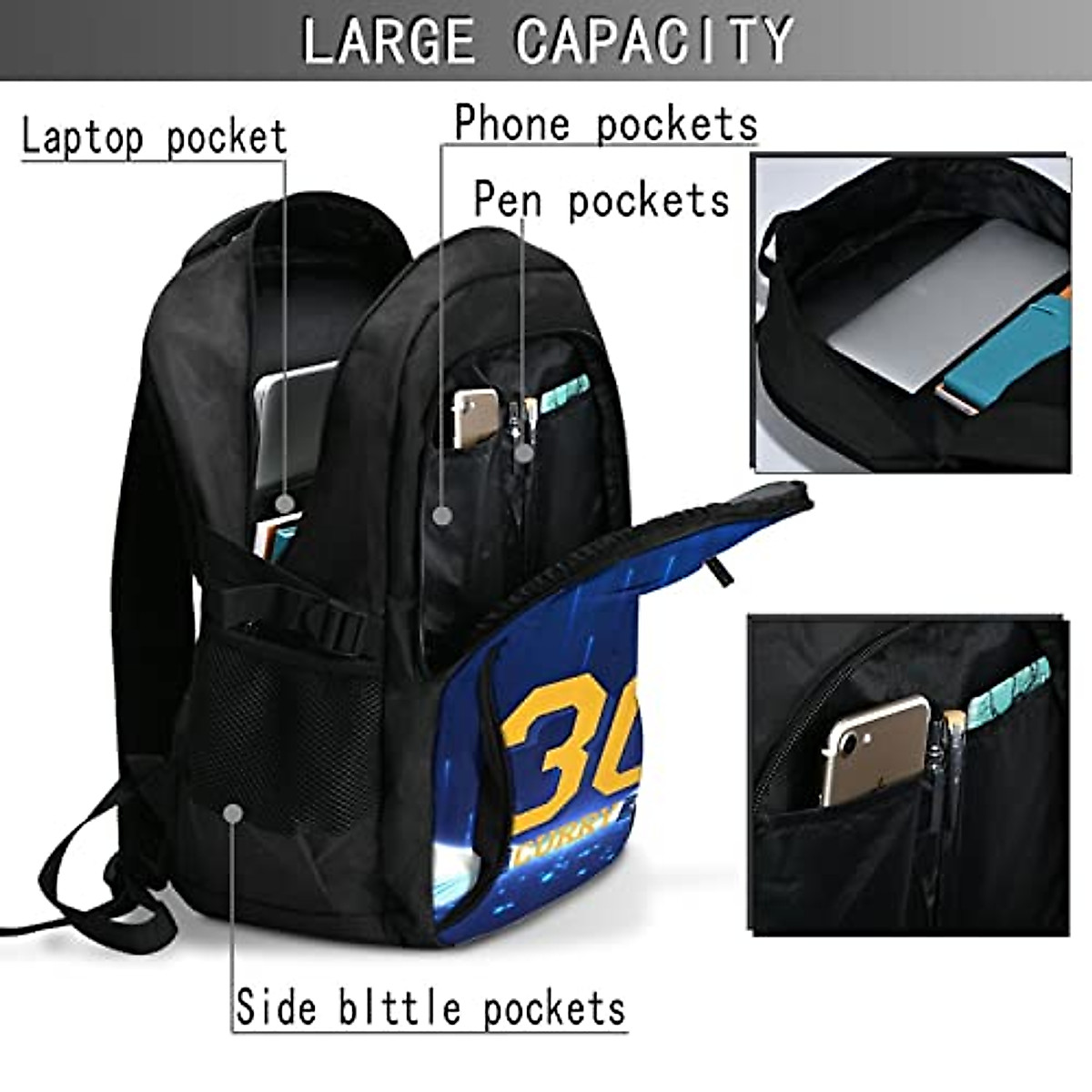 Basketball Curry 16IN Laptop Backpack Work Travel College Anti Theft Durable Travel Daypack With Usb Charging Port Gift For Men Women