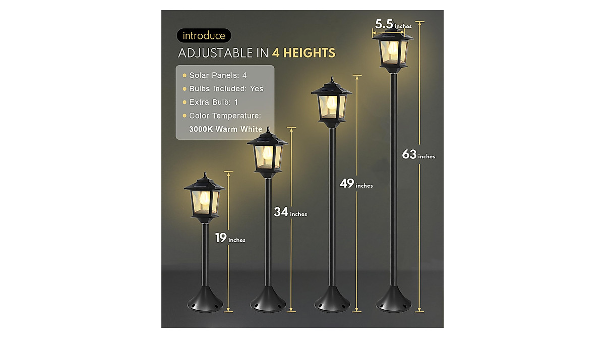 PASAMIC 63" Solar Lamp Post Lights 2Pack for Outdoor Garden & Patio